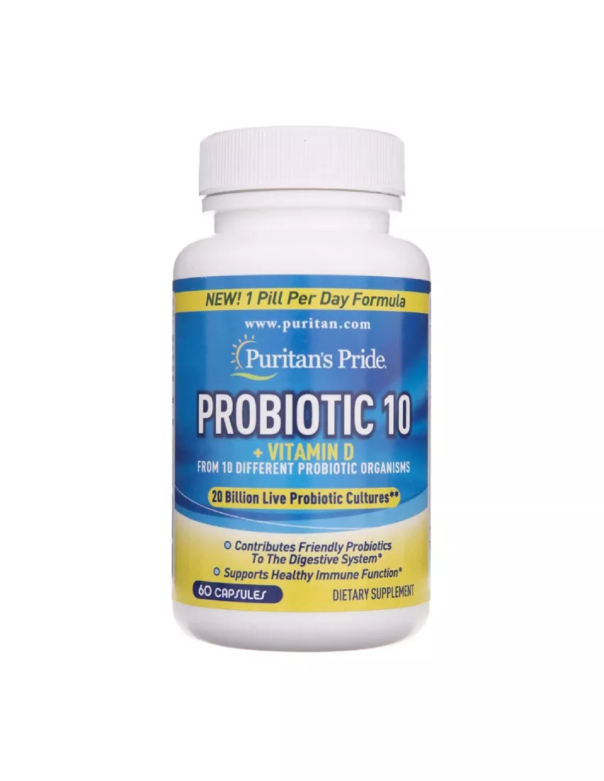 Puritans Pride Probiotic 10 + Vitamin D, probiotyk z witaminą D, 60 ...