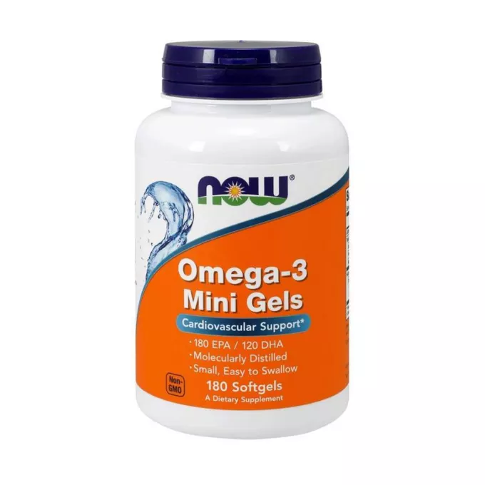NOW FOODS - Omega-3 Mini Gels, DHA 120 mg + EPA 180 mg, 180 kapsułek ...