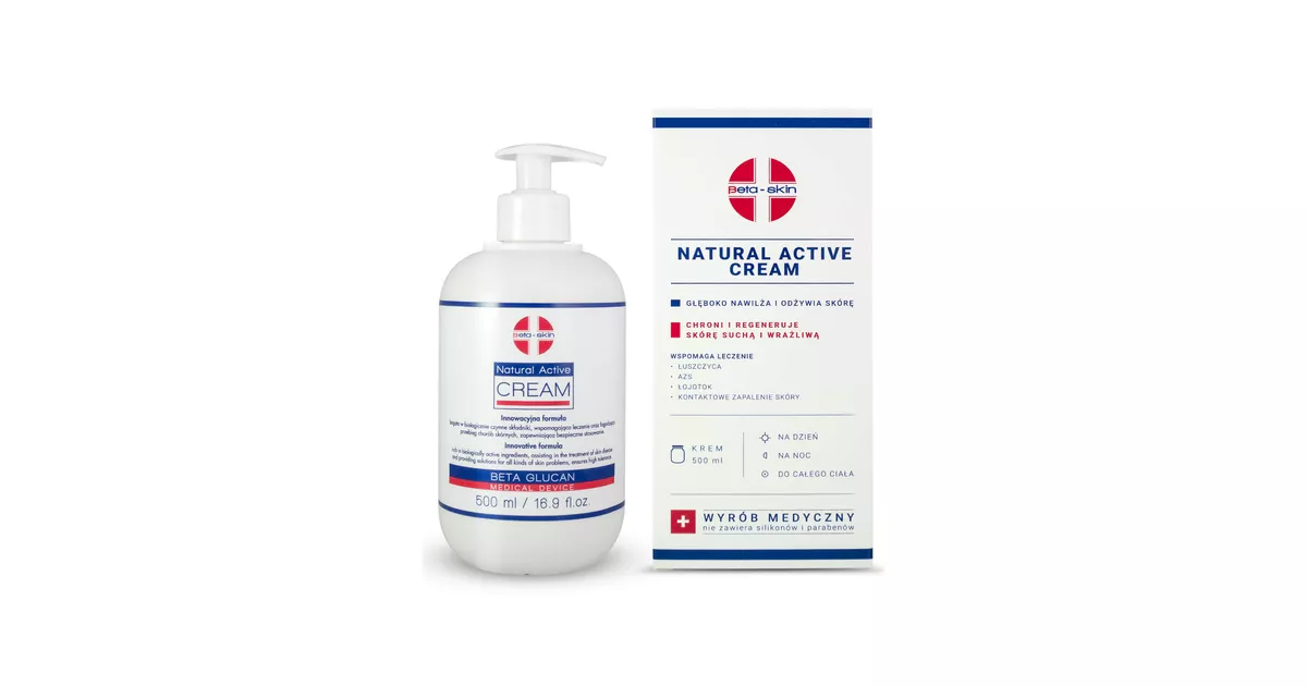 Beta-Skin - Natural Active, krem łagodzący dermatozy skórne, 500 ml ...
