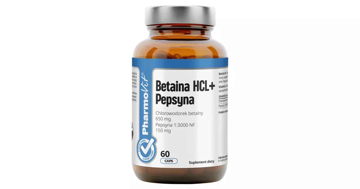 PharmoVit Betaina HCL + Pepsyna, 60 kapsułek – opinie, skład i cena ️ ...