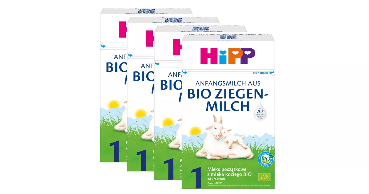 ZESTAW: 4 x HIPP BIO - mleko 1, z mleka koziego, od urodzenia, 400 g ...