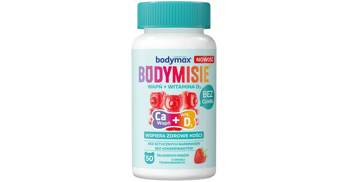 Bodymax Bodymisie, Wapń + Witamina D3, smak truskawkowy, 50 żelków ...