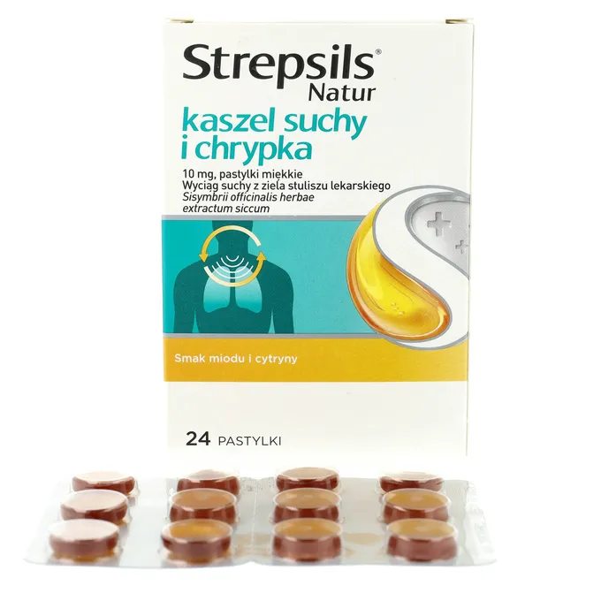 Strepsils Natur, Kaszel suchy i chrypka 10 mg, 24 pastylki do ssania ...