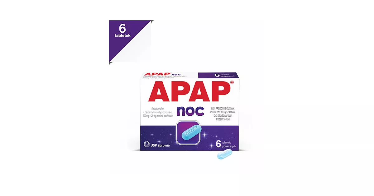 APAP Noc 500 mg + 25 mg, 6 tabletek – opinie, skład i cena ️| Apteka ...