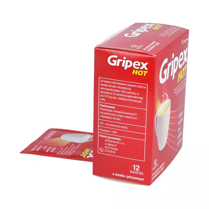 Gripex Hot 650 mg + 10 mg, 12 saszetek – opinie, skład i cena ️| Apteka ...