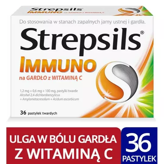 Strepsils IMMUNO z witaminą C 1,2 mg + 0,6 mg + 100 mg, smak ...