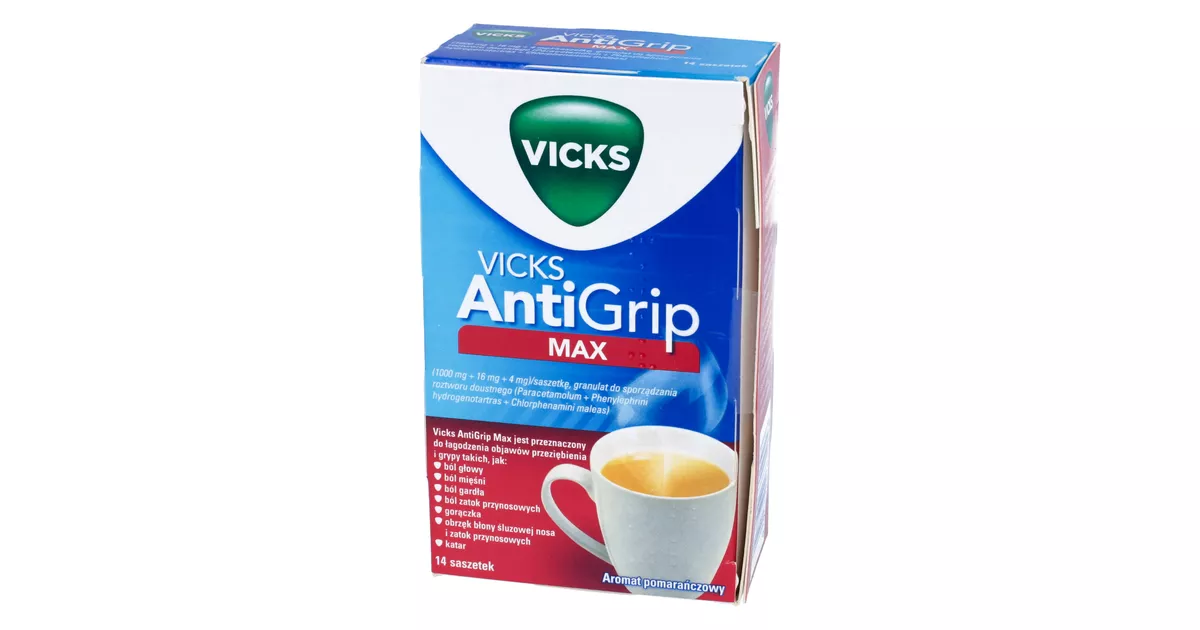 Vicks AntiGrip (1000 mg + 16 mg + 4 mg)/saszetkę, aromat pomarańczowy ...