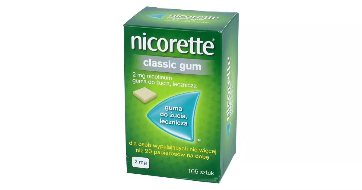 Nicorette Classic Gum 2 mg, guma do żucia, lecznicza, 105 sztuk ...