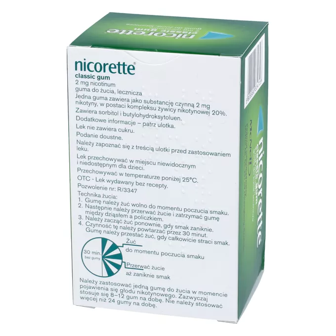 Nicorette Classic Gum 2 mg, guma do żucia, lecznicza, 105 sztuk ...