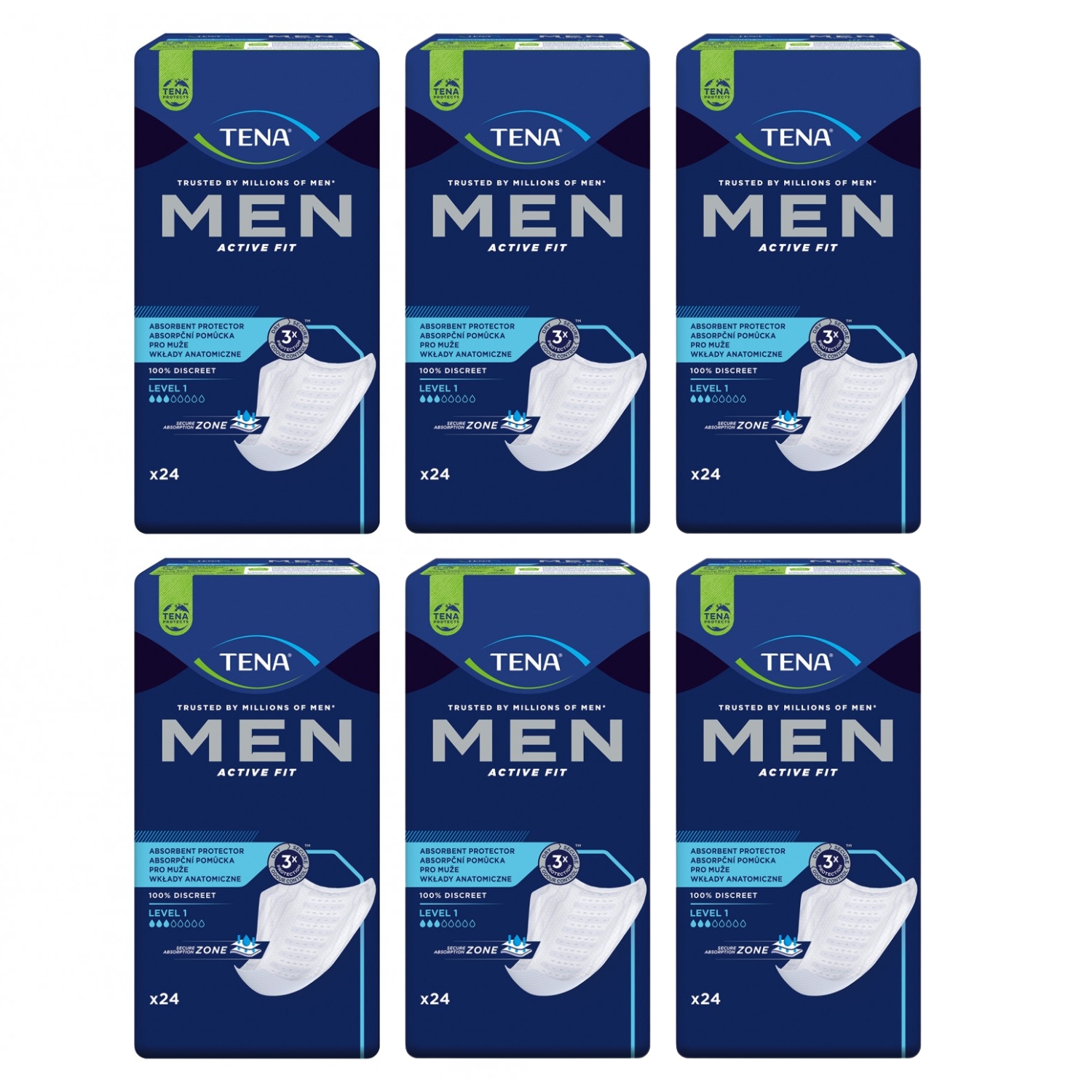 ZESTAW: 6 x TENA Men Active Fit Light Level 1 - wkłady anatomiczne, 24 ...